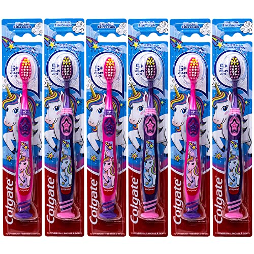 Colgate Kids Unicorn Toothbrush, Extra Soft for Children 5+ Years Old - Pack of 6