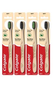 colgate charcoal bamboo toothbrushes, eco friendly natural bamboo handle, soft, 4 count