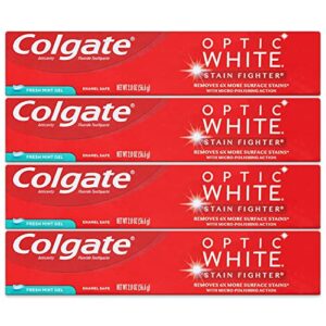 colgate optic white toothpaste, stain fighter, fresh mint gel, travel size 2.0 oz (56.6g) – pack of 4