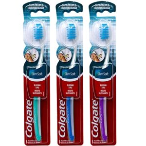 colgate slim soft toothbrush, gliding tips, compact soft (colors vary) – pack of 3