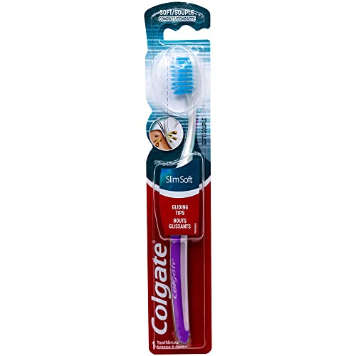 Colgate Slim Soft Toothbrush, Gliding Tips, Compact Soft (Colors Vary) - Pack of 3