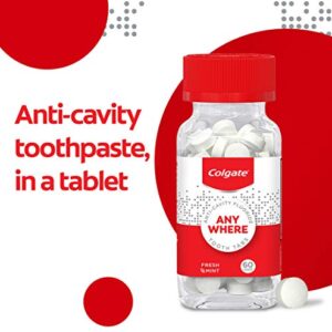 Colgate Anywhere Travel Toothpaste Tablets with Fluoride, Eco Friendly & Plastic Free Glass Jar, Fresh Mint - 60 count