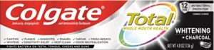 colgate, total toothpaste, whitening + charcoal, 4.8 ounce