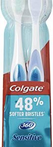 Colgate 360 Extra Soft Toothbrush for Sensitive Teeth and Gums with Tongue and Cheek Cleaner, 2 Pack