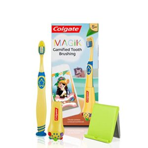 colgate magik smart toothbrush for kids, kids toothbrush timer with fun brushing games yellow 1 count