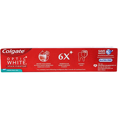 Colgate Optic White Toothpaste, Stain Fighter, Fresh Mint Gel, Travel Size 2.0 oz (56.6g) - Pack of 8