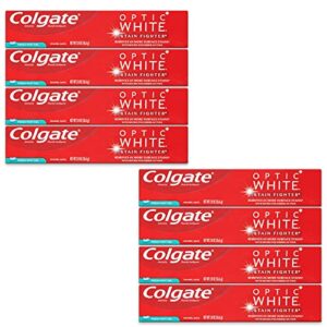 colgate optic white toothpaste, stain fighter, fresh mint gel, travel size 2.0 oz (56.6g) – pack of 8