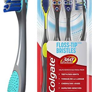 Colgate 360 Advanced Floss Tip Toothbrush, Soft Toothbrush for Adults, 4 Pack