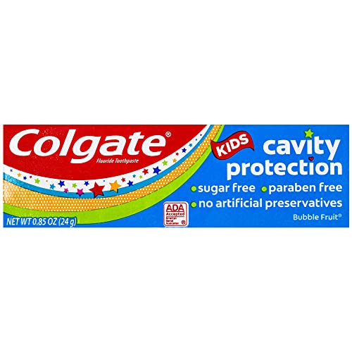 Colgate Kids Cavity Protection Fluoride Toothpaste, Bubble Fruit Flavor, Travel Size 0.85 oz (24g) - Pack of 4