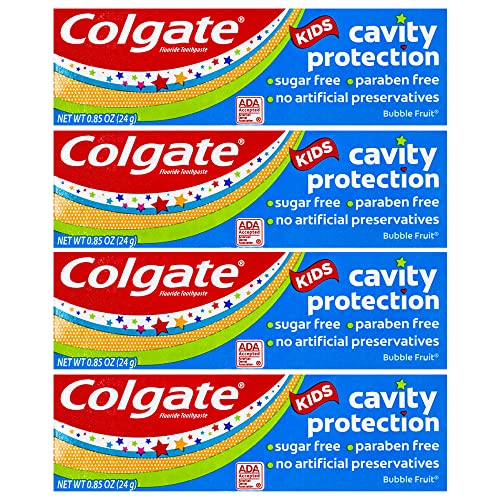 Colgate Kids Cavity Protection Fluoride Toothpaste, Bubble Fruit Flavor, Travel Size 0.85 oz (24g) - Pack of 4