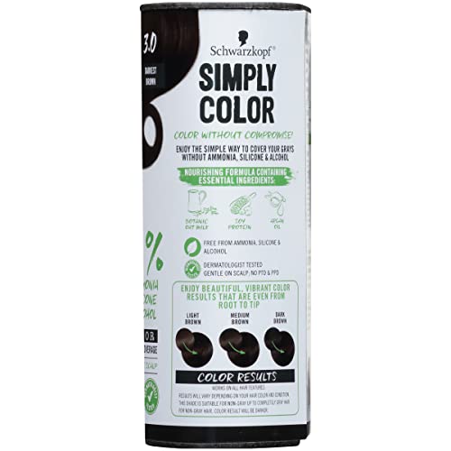 Schwarzkopf Simply Color Permanent Hair Color, 3.0 Darkest Brown