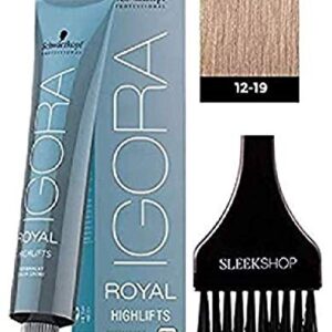 Schwarzkopf IGORA Royal HIGHLIFTS Permanent Hair Color Creme (with Sleek Tint Applicator Brush) Haircolor Cream (12-19 Special Blonde Cendre Violet)