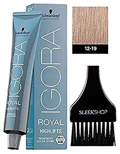 Schwarzkopf IGORA Royal HIGHLIFTS Permanent Hair Color Creme (with Sleek Tint Applicator Brush) Haircolor Cream (12-19 Special Blonde Cendre Violet)