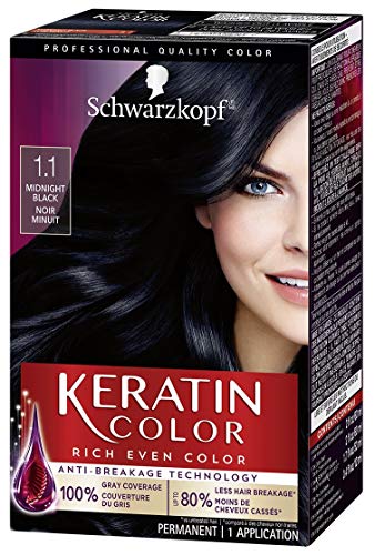 Schwarzkopf Keratin Color Permanent Hair Color Cream, 1.1 Midnight Black