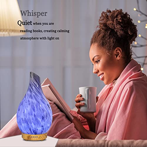 Glass Essential Oil Diffuser, 100ML Cool Mist Humidifier Aromatherapy Diffuser for Essential Oils 7 Colors Night Light Timer Ultrasonic Aroma Diffuser Auto-Off Protection for Home (Grey Shell)