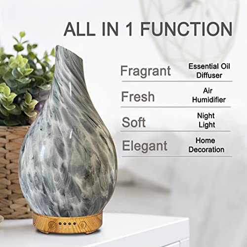 Glass Essential Oil Diffuser, 100ML Cool Mist Humidifier Aromatherapy Diffuser for Essential Oils 7 Colors Night Light Timer Ultrasonic Aroma Diffuser Auto-Off Protection for Home (Grey Shell)