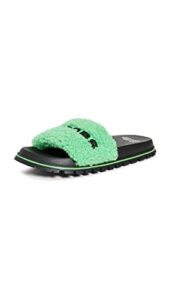 marc jacobs women’s the teddy slides, fluffy green, 6 medium us