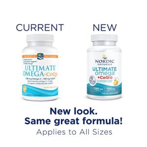 Nordic Naturals Ultimate Omega + CoQ10, Lemon - 120 Soft Gels - 1280 mg Omega-3 + 100 mg CoQ10 - Heart Health, Cellular Energy, Antioxidant Support - Non-GMO - 60 Servings