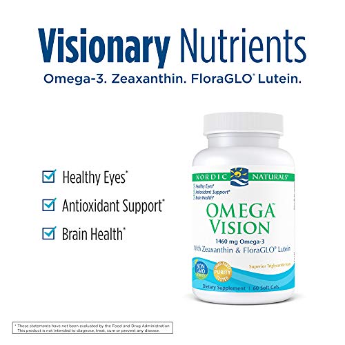 Nordic Naturals Omega Vision, Lemon - 60 Soft Gels - with Zeaxanthin and FloraGLO Lutein, for Healthy Eyes and Vision - 30 Servings