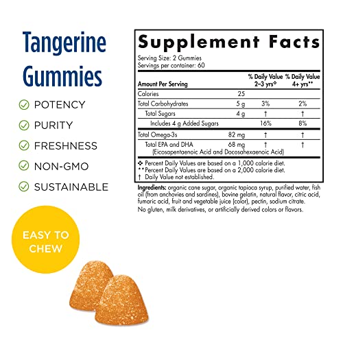 Nordic Naturals Nordic Omega-3 Gummies, Tangerine - 120 Gummies - 82 mg Total Omega-3s with EPA & DHA - Non-GMO - 60 Servings