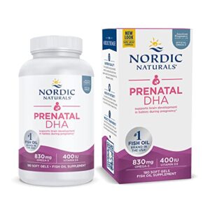 nordic naturals prenatal dha, unflavored – 180 soft gels – 830 mg omega-3 + 400 iu vitamin d3 – supports brain development in babies during pregnancy & lactation – non-gmo – 90 servings