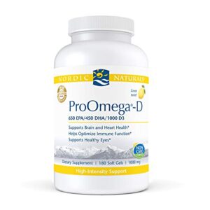 nordic naturals proomega-d, lemon flavor – 180 soft gels – 1280 mg omega-3 + 1000 iu d3 – high-potency fish oil – epa & dha – brain, eye, heart, joint, & immune health – non-gmo – 90 servings