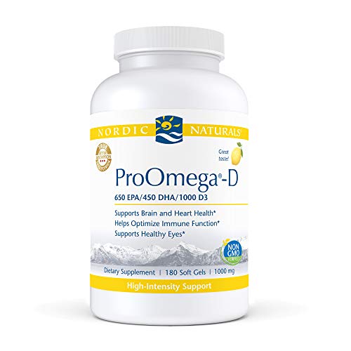 Nordic Naturals ProOmega-D, Lemon Flavor - 180 Soft Gels - 1280 mg Omega-3 + 1000 IU D3 - High-Potency Fish Oil - EPA & DHA - Brain, Eye, Heart, Joint, & Immune Health - Non-GMO - 90 Servings