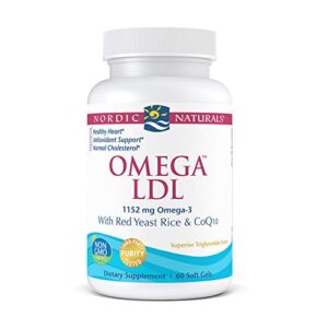 nordic naturals omega ldl, lemon – 60 soft gels – 1152 mg omega-3 + red yeast rice & coq10 – heart health, normal cholesterol, antioxidant support – epa & dha – non-gmo – 20 servings