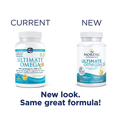 Nordic Naturals Ultimate Omega Xtra, Lemon Flavor - 60 Soft Gels - 1480 mg Omega-3 + 1000 IU Vitamin D3 - Omega-3 Fish Oil - EPA & DHA - Brain, Heart, Joint, & Immune Health - 30 Servings