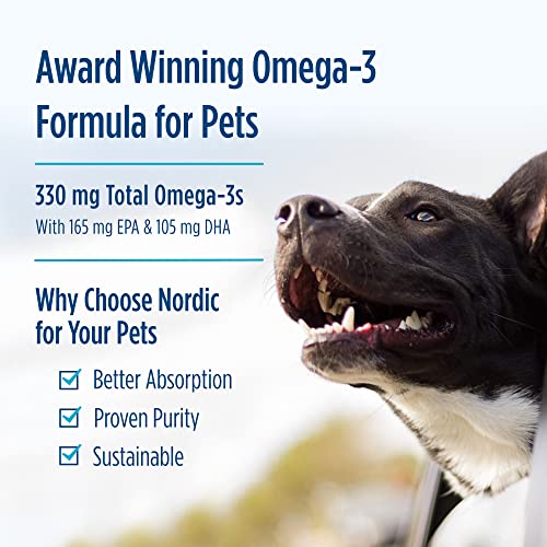 Nordic Naturals Omega-3 Pet, Unflavored - 180 Soft Gels - 330 mg Omega-3 Per Soft Gel - Fish Oil for Dogs with EPA & DHA - Promotes Heart, Skin, Coat, Joint, & Immune Health