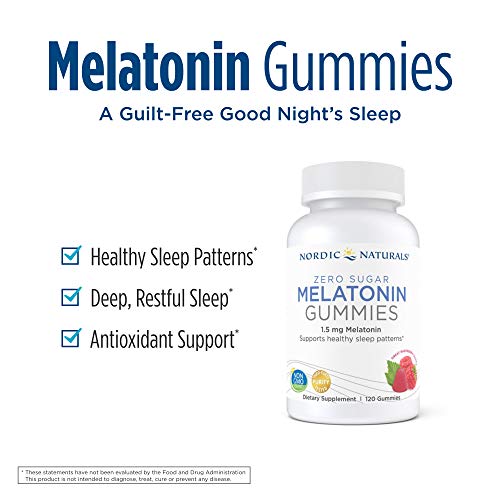 Nordic Naturals Zero Sugar Melatonin Gummies, Raspberry - 120 Gummies - 1.5 mg Melatonin - Great Taste - Restful Sleep, Antioxidant Support - Non-GMO, Vegan - 120 Servings