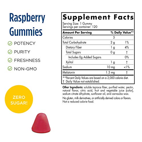 Nordic Naturals Zero Sugar Melatonin Gummies, Raspberry - 120 Gummies - 1.5 mg Melatonin - Great Taste - Restful Sleep, Antioxidant Support - Non-GMO, Vegan - 120 Servings