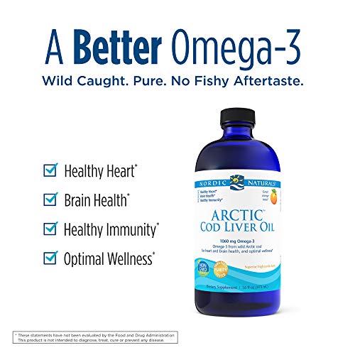 Nordic Naturals Arctic Cod Liver Oil, Orange - 16 oz - 1060 mg Total Omega-3s with EPA & DHA - Heart & Brain Health, Healthy Immunity, Overall Wellness - Non-GMO - 96 Servings