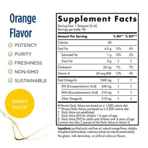 Nordic Naturals Arctic Cod Liver Oil, Orange - 16 oz - 1060 mg Total Omega-3s with EPA & DHA - Heart & Brain Health, Healthy Immunity, Overall Wellness - Non-GMO - 96 Servings