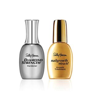 sally hansen diamond strength instant nail hardener and nailgrowth miracle serum, nail kit, pack of two, high-powdered hardener, ends cracking, splitting and peeling