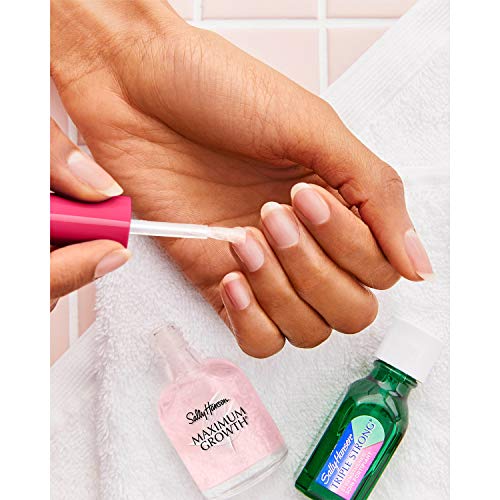 Sally Hansen Treatment Maximum Growth®, Clear, Nail Strengthener Polish, 0.45 Oz, Base Coat Nail Polish, Reinforces Soft, Weak Nails, Defends Nails, Triple-Protection, Silk Formula