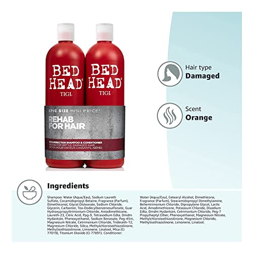 Bed Head by TIGI Urban Antidotes Resurrection Shampoo and Conditioner for Damaged Hair 25.36 fl oz 2 count