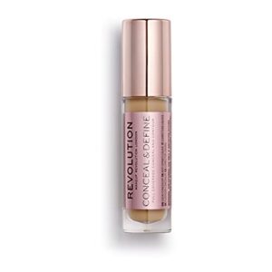 makeup revolution conceal and define concealer, full coverage & matte finish, c12 for medium/tan skin tones, vegan & cruelty-free, 0.7 fl oz