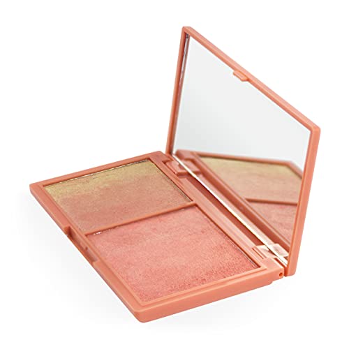 I Heart Revolution Peach and Glow Highlighter Duo, Peach & Chocolate Duo Shimmer, Highlighter & Blush, Mini Compact Palette, Vegan & Cruelty-Free, 0.38 Oz