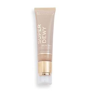 revolution superdewy tinted moisturiser, light coverage makeup, evens skin tone, tan, 1.85fl.oz/55ml