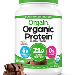 Orgain Organic Vegan Protein Powder, Creamy Chocolate Fudge - 21g of Plant Based Protein, Low Net Carbs, Non Dairy, Gluten Free, No Sugar Added, Soy Free, Kosher, Non-GMO, 2.03 Lb (Packaging May Vary)