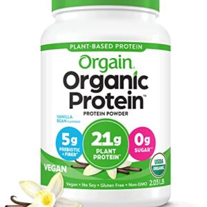 Orgain Organic Vegan Protein Powder, Vanilla Bean - 21g of Plant Based Protein, Low Net Carbs, Gluten Free, Lactose Free, No Sugar Added, Soy Free, Kosher, Non-GMO, 2.03 Lb