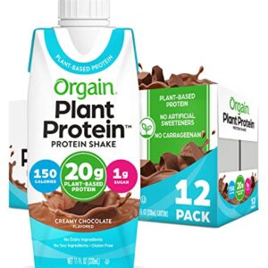 Orgain Vegan Protein Shakes, 20g of Plant Based Protein, Creamy Chocolate - Gluten Free, No Dairy, Soy, or Preservatives, No Added Sugar, 11 Fl Oz, 12 Count (Packaging May Vary)