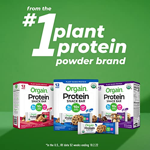 Orgain Organic Plant Based Protein Bar, Peanut Butter Chocolate Chunk - 10g of Protein, Vegan, Gluten Free, Non Dairy, Soy Free, Lactose Free, Kosher, Non-GMO, 1.41 Ounce, 12 Count(Packaging May Vary)