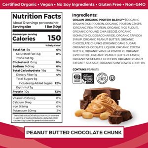 Orgain Organic Plant Based Protein Bar, Peanut Butter Chocolate Chunk - 10g of Protein, Vegan, Gluten Free, Non Dairy, Soy Free, Lactose Free, Kosher, Non-GMO, 1.41 Ounce, 12 Count(Packaging May Vary)