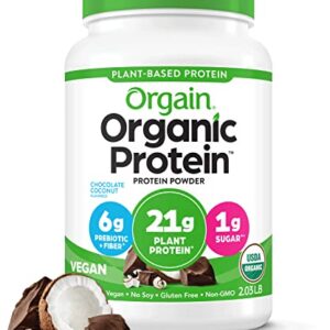 Orgain Vegan Protein Powder, Chocolate Coconut - 21g of Plant Based, Low Net Carbs, Non Dairy, Gluten, Lactose Free, No Sugar Added, Soy Free, Kosher, Non-GMO, 2.03 Pound