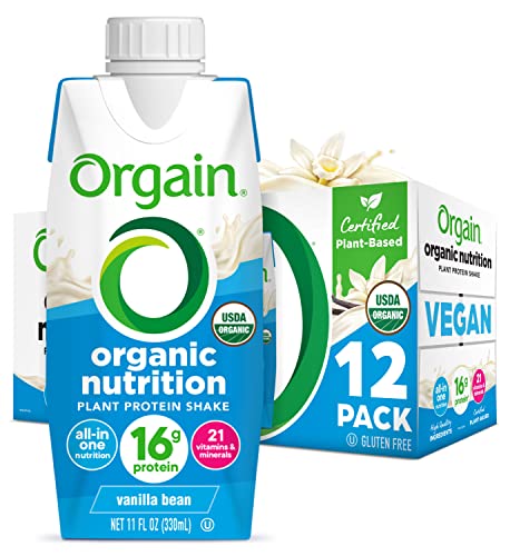 Orgain Organic Vegan Plant Based Nutritional Shake, Vanilla Bean - Meal Replacement, 16g Protein, 21 Vitamins & Minerals, Non Dairy, Gluten Free, Lactose Free, Kosher, Non-GMO, 11 Fl Oz (Pack of 12)