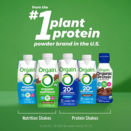 Orgain Organic Vegan Plant Based Nutritional Shake, Vanilla Bean - Meal Replacement, 16g Protein, 21 Vitamins & Minerals, Non Dairy, Gluten Free, Lactose Free, Kosher, Non-GMO, 11 Fl Oz (Pack of 12)