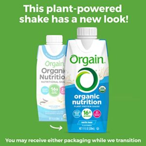 Orgain Organic Vegan Plant Based Nutritional Shake, Vanilla Bean - Meal Replacement, 16g Protein, 21 Vitamins & Minerals, Non Dairy, Gluten Free, Lactose Free, Kosher, Non-GMO, 11 Fl Oz (Pack of 12)