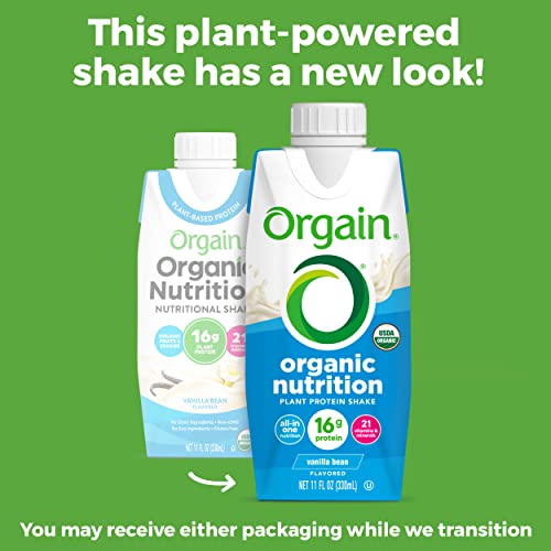 Orgain Organic Vegan Plant Based Nutritional Shake, Vanilla Bean - Meal Replacement, 16g Protein, 21 Vitamins & Minerals, Non Dairy, Gluten Free, Lactose Free, Kosher, Non-GMO, 11 Fl Oz (Pack of 12)